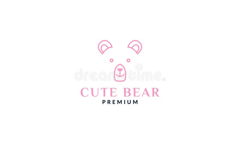 Cute Bear Face Head Line Pink Logo Design Stock Vector - Illustration ...