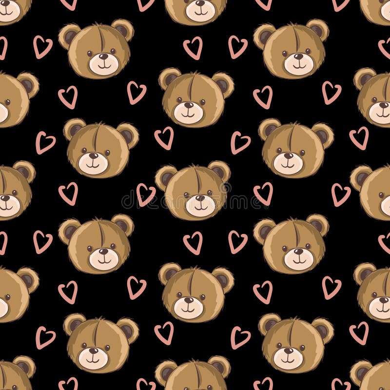 Cute Bear Faces in Seamless Pattern Design for Kids Stock Illustration ...