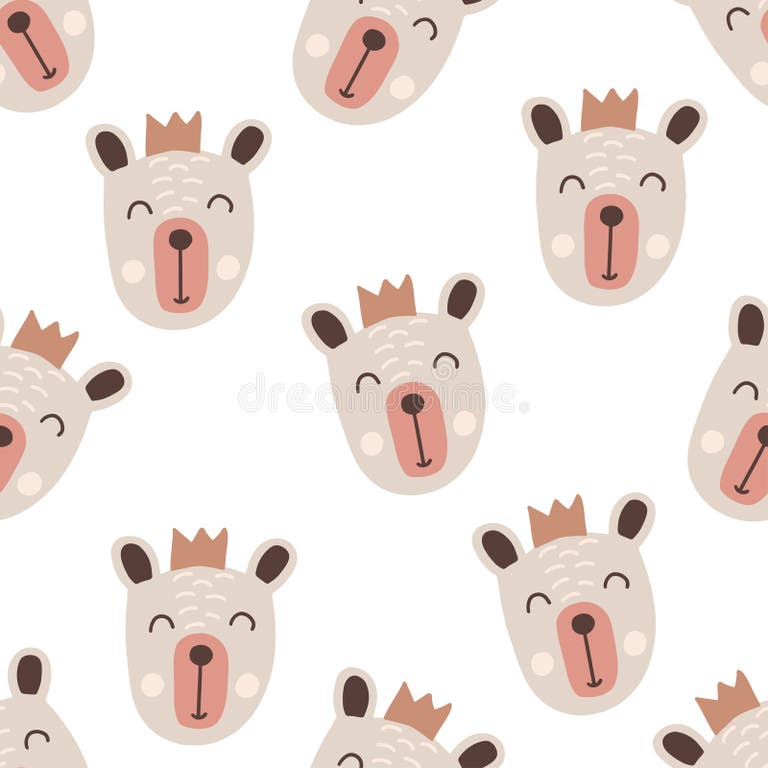 Cute Bear Faces Seamless Pattern for Kids Designs Stock Vector ...