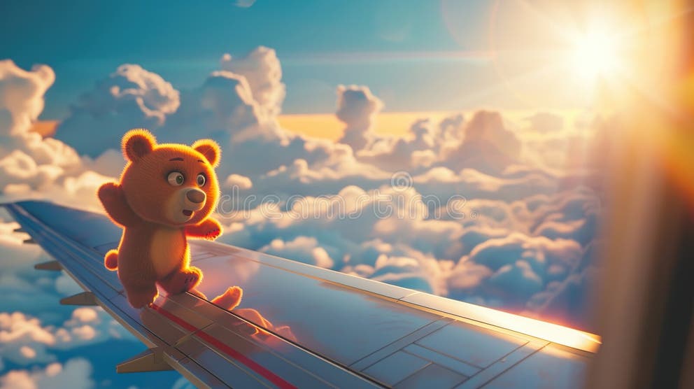 Cute Bear Flying on a Plane . Generative Ai Stock Illustration ...