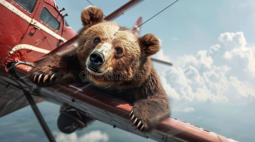 Cute Bear Flying on a Plane . Generative Ai Stock Illustration ...
