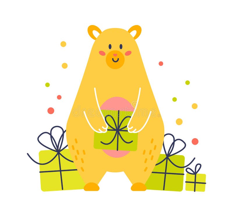 Cute Bear with Gift Boxes. Childish Design Stock Vector - Illustration ...