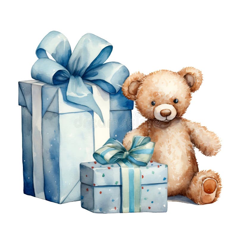 Cute Bear with Gift Boxes. Watercolor Illustration Stock Illustration ...