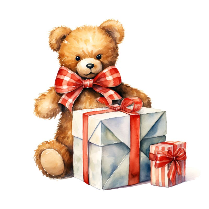 Cute Bear with Gift Boxes. Watercolor Illustration Stock Illustration ...