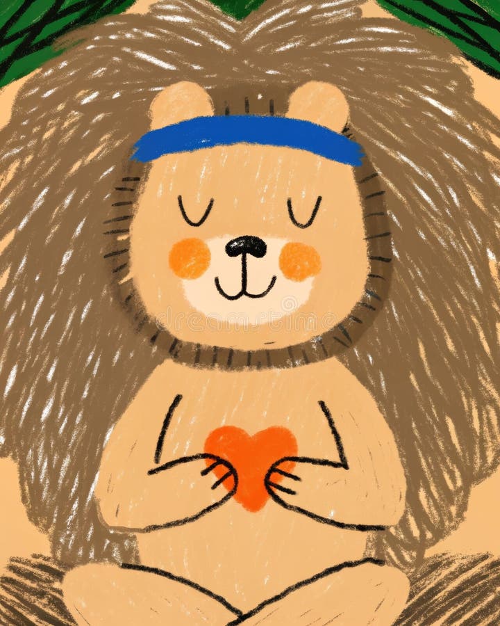Cute Bear with Heart Practicing Mindfulness in Adorable Cartoon Style ...