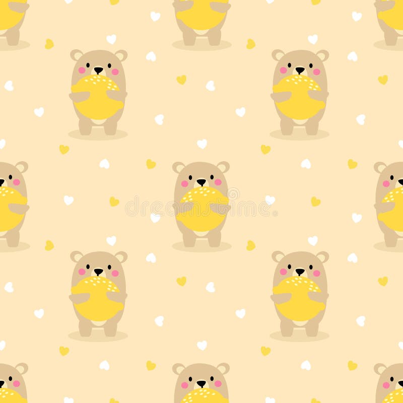 Cute Bear Hold a Big Lemon Seamless Pattern Stock Vector - Illustration ...