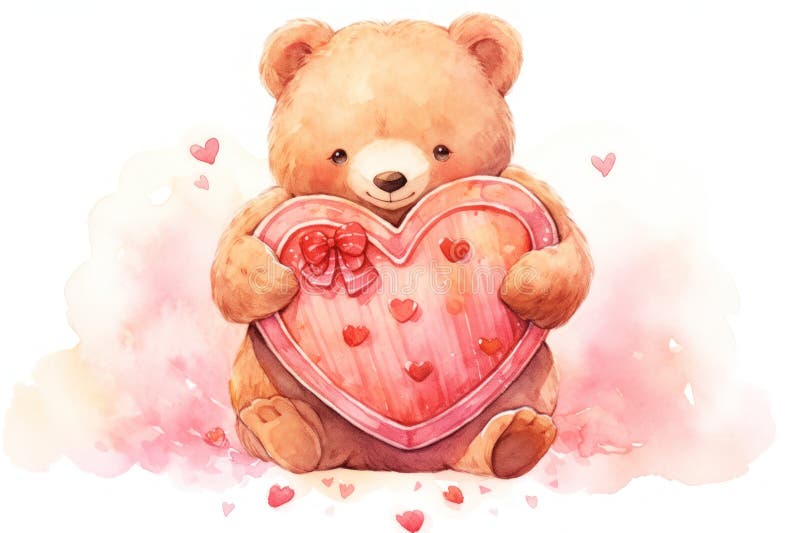 Cute Bear Hold Cookie Heart Shape Box with Love Sign Stock Illustration ...