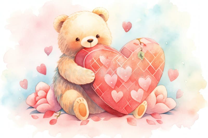 Cute Bear Hold Cookie Heart Shape Box with Love Sign Stock Illustration ...