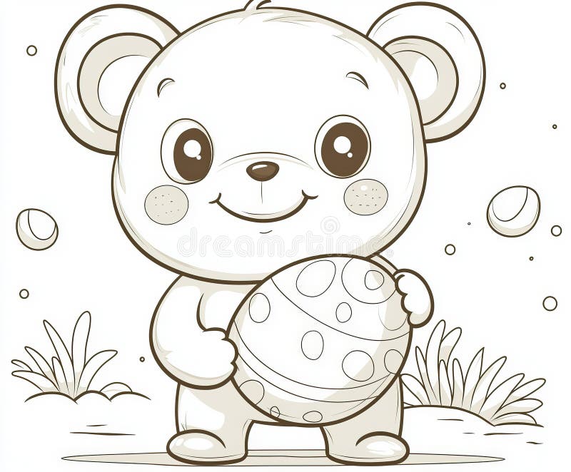 A Cute Bear Holding an Easter Egg, Coloring Page for Kids, Simple ...