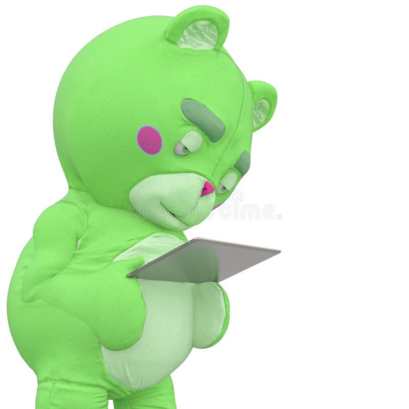 Cute Bear is Holding a Tablet Stock Illustration - Illustration of ...