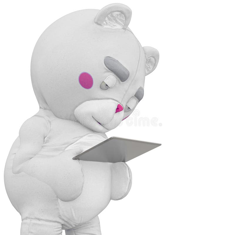 Cute Bear is Holding a Tablet Stock Illustration - Illustration of ...