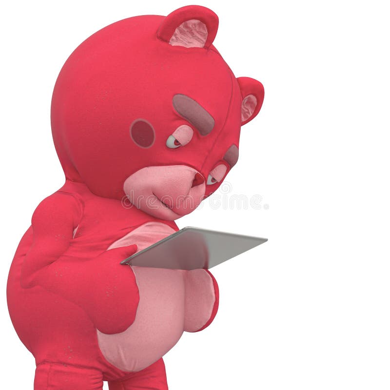 Cute Bear is Holding a Tablet Stock Illustration - Illustration of ...
