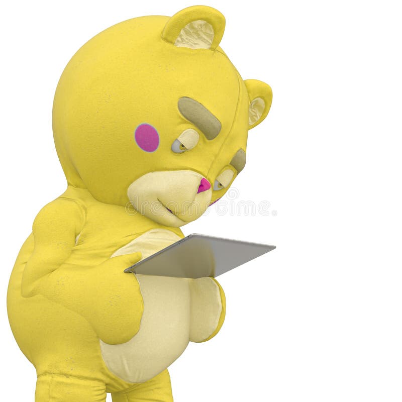 Cute Bear is Holding a Tablet Stock Illustration - Illustration of ...