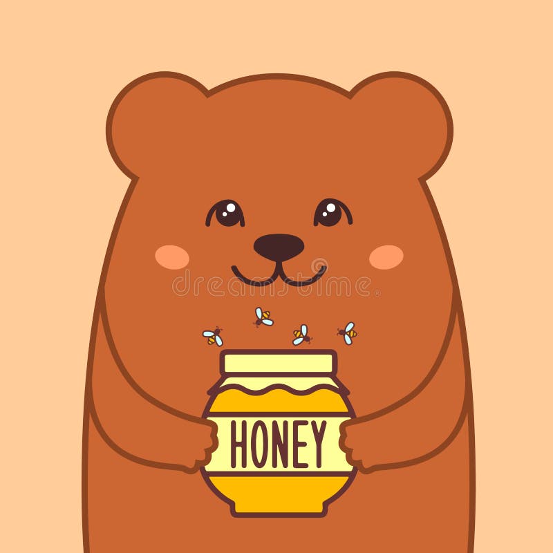 Cute bear with honey stock vector. Illustration of bear - 118783698