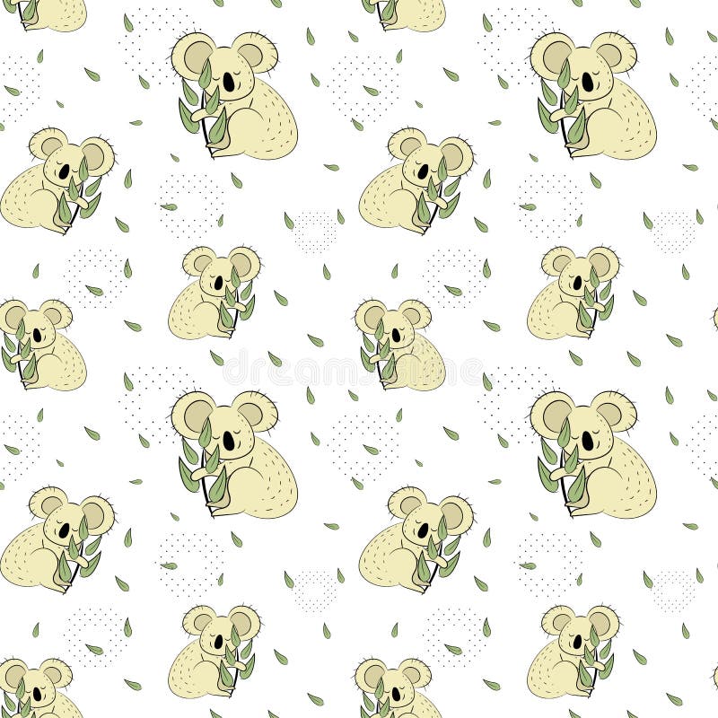 Cute Bear Koala Doodle Seamless Pattern. Vector Background with Koalas ...