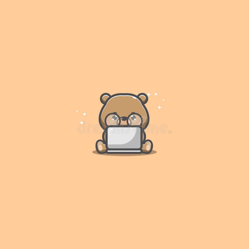 Cute bear on laptop stock vector. Illustration of funny - 243176335