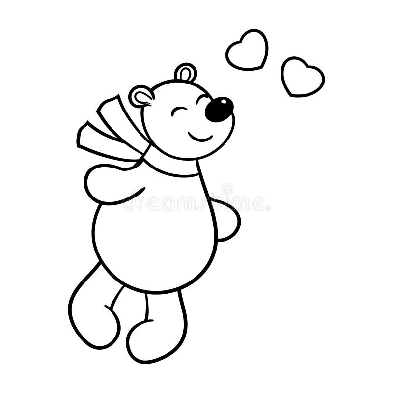 Cute Bear in Love, Coloring Page Stock Vector - Illustration of nature ...