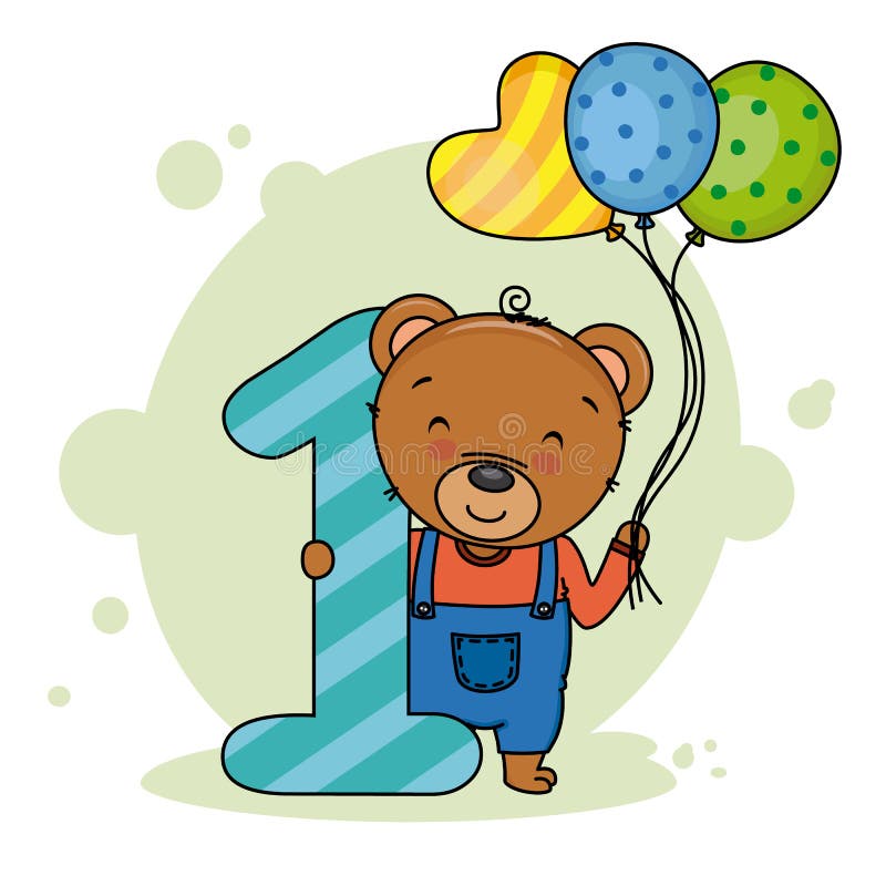 Cute Bear with the Number One Stock Vector - Illustration of heart ...