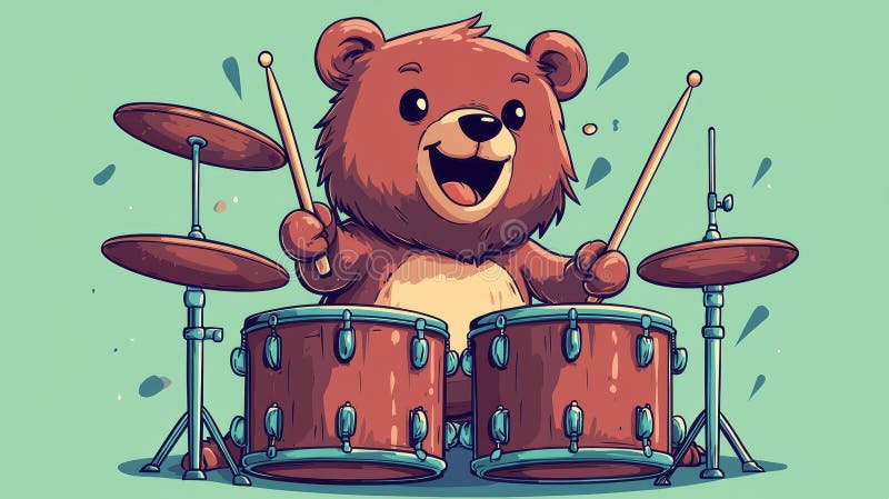 Cute Bear Playing Drums stock illustration. Illustration of drums ...