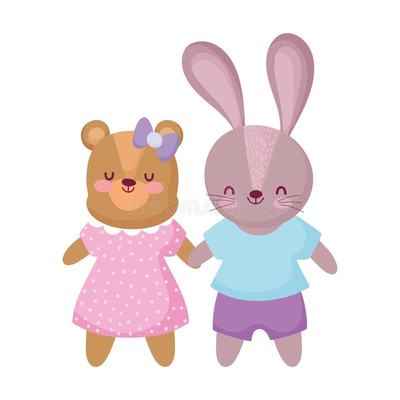 Cute Bear and Rabbit with Clothes Animals Cartoon Character Stock ...