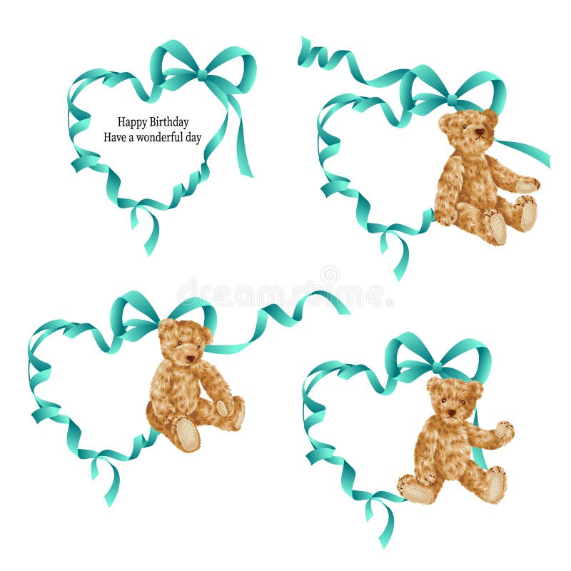 Cute Bear and Ribbon Greeting Card Material, Stock Vector ...