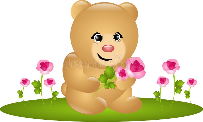 Cute bear with roses stock illustration. Illustration of cute - 39914379