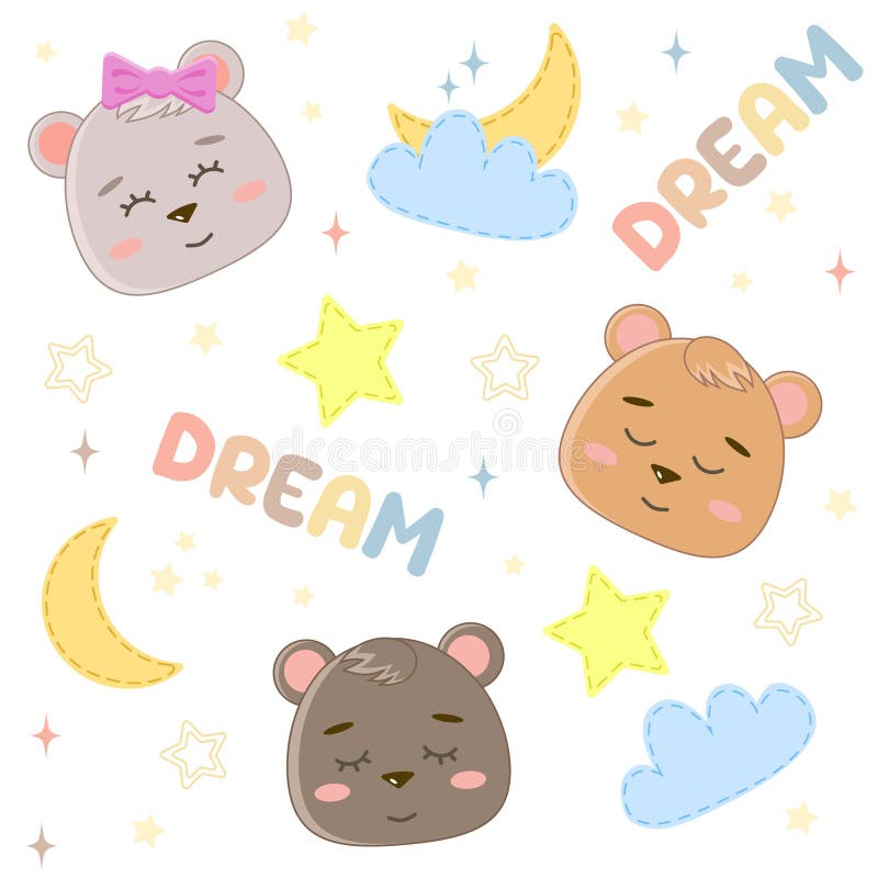 Cute Bear Sleeping Seamless Pattern Cartoon Illustration Stock Vector ...