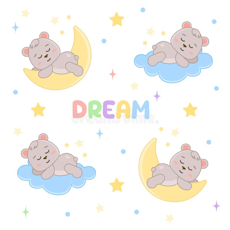 Cute Bear Sleeping Seamless Pattern Cartoon Illustration Stock Vector ...