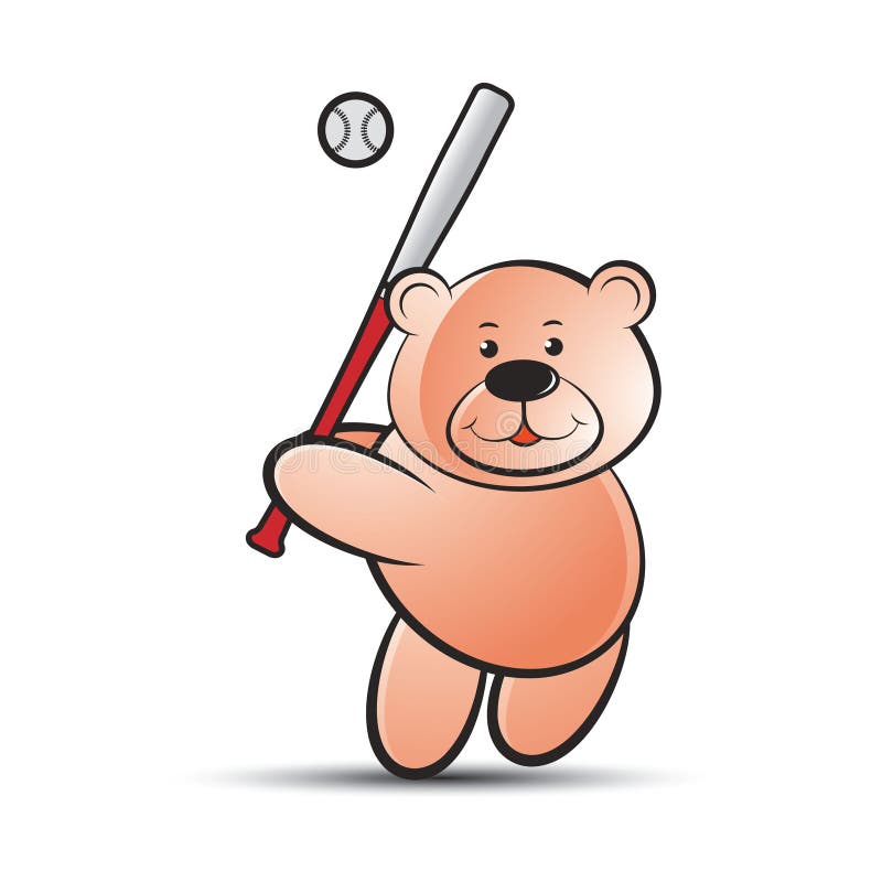 Cute Bear Cartoon with Cricket Bat and Ball Stock Vector - Illustration ...
