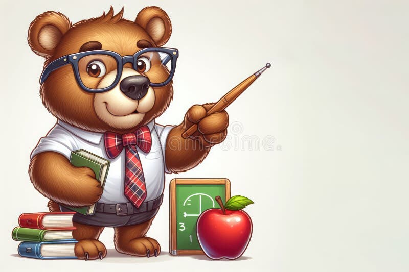 Cute Bear Teacher with a Pointer and Glasses. Place for Text. Stock ...