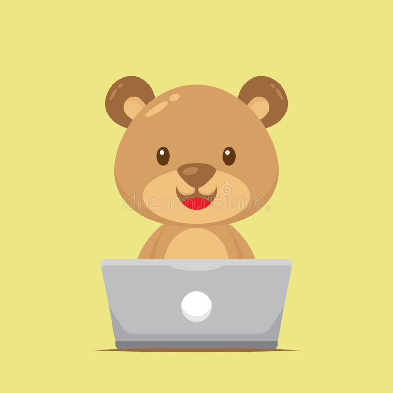 Cute Bear Working with Laptop Stock Vector - Illustration of work ...