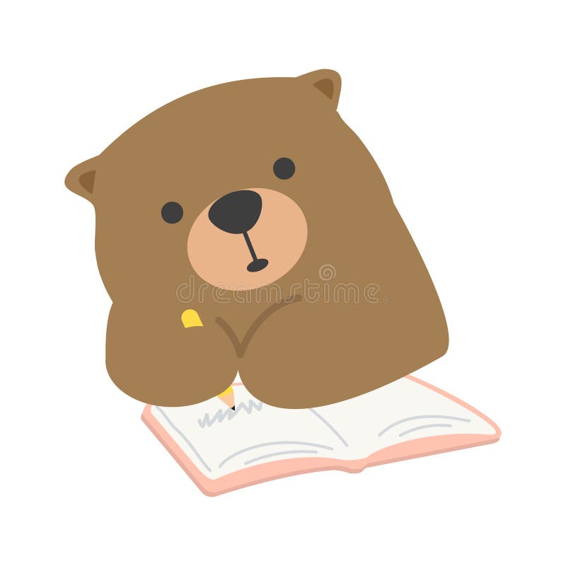 Cute bear writing a book stock vector. Illustration of focus - 365246427
