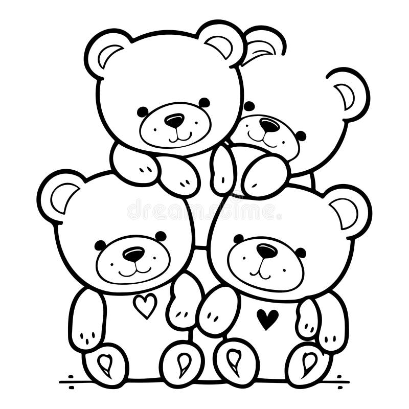 Cute Bears Cubs Teddy Bear Valentines Illustration Sketch Hand Draw ...