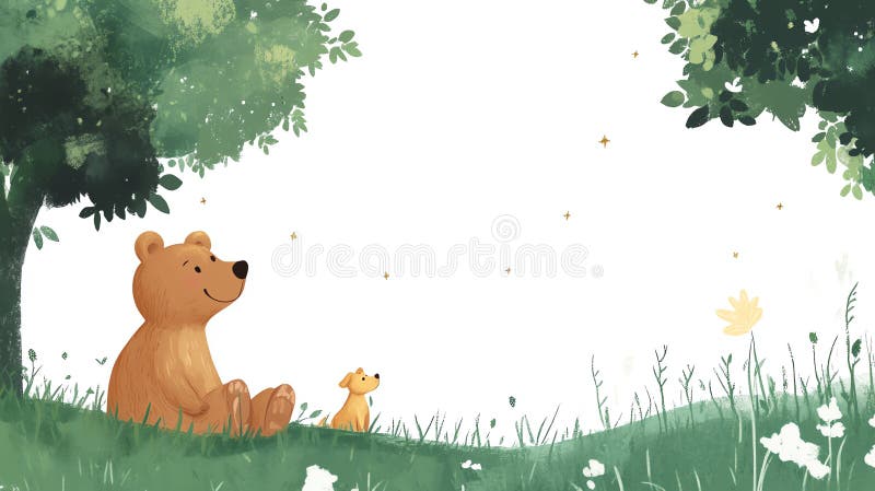 Cute Bears Enjoying a Serene Nature Scene Stock Illustration ...