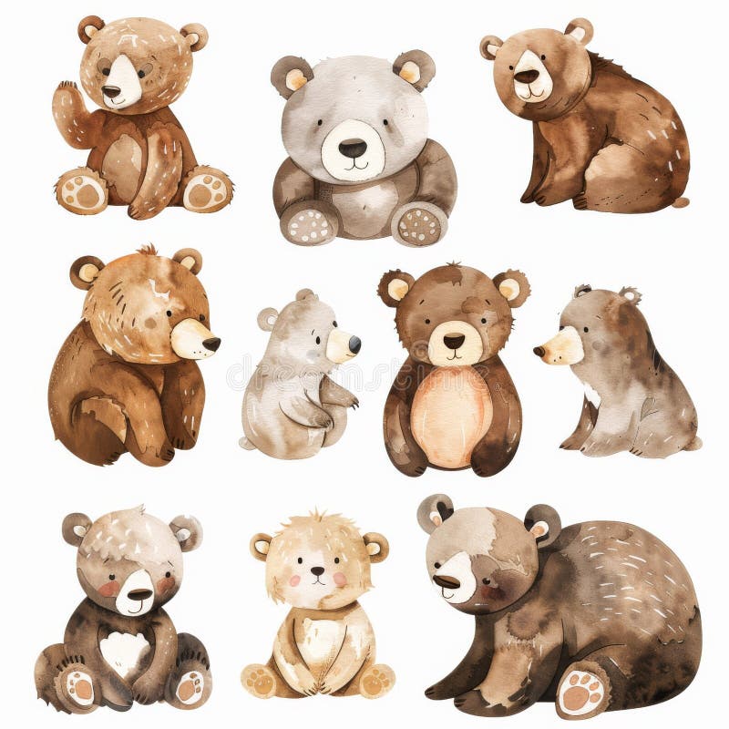 Cute Bears Illustration Set Isolated on Transparent Background Stock ...