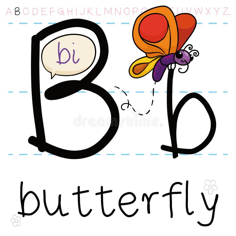 Cute Butterfly Flying Around Letter B for Alphabet Learning, Vector ...