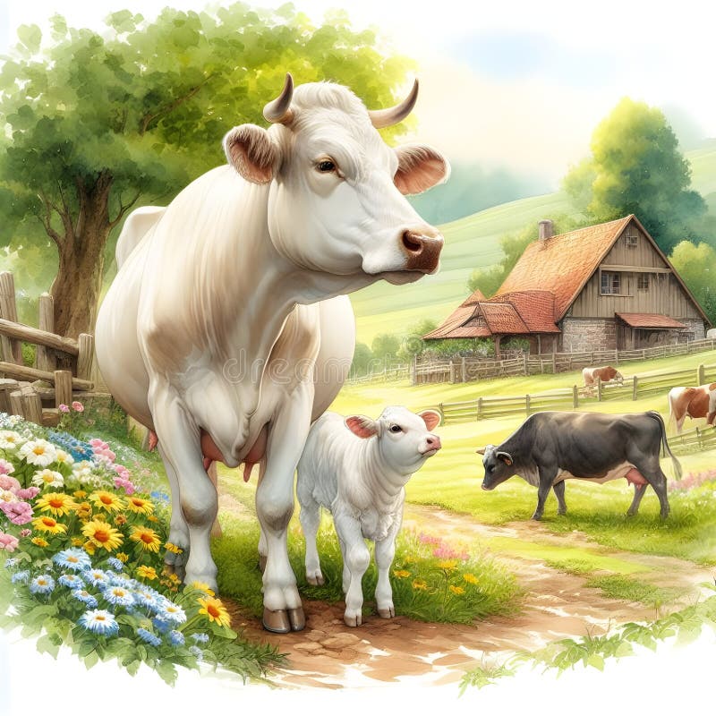 Cute Beautiful Cow in Farm . Stock Illustration - Illustration of cute ...