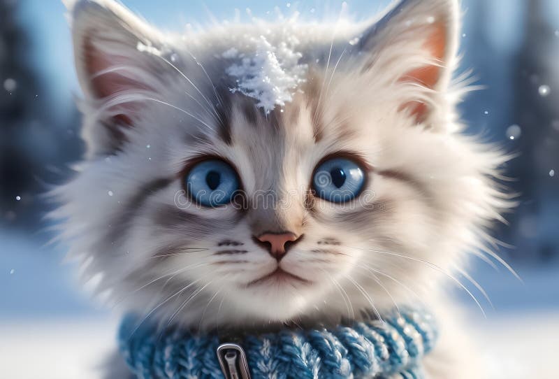 Cute Beautiful Kitten Jumps and Plays in the Snow Stock Image - Image ...