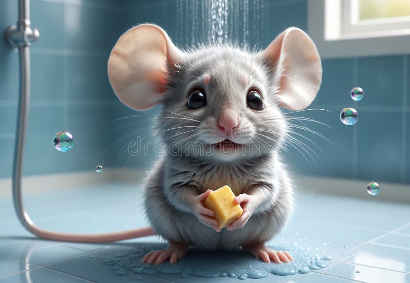 Cute Beautiful Mouse Washes Under the Shower with Water Stock Image ...