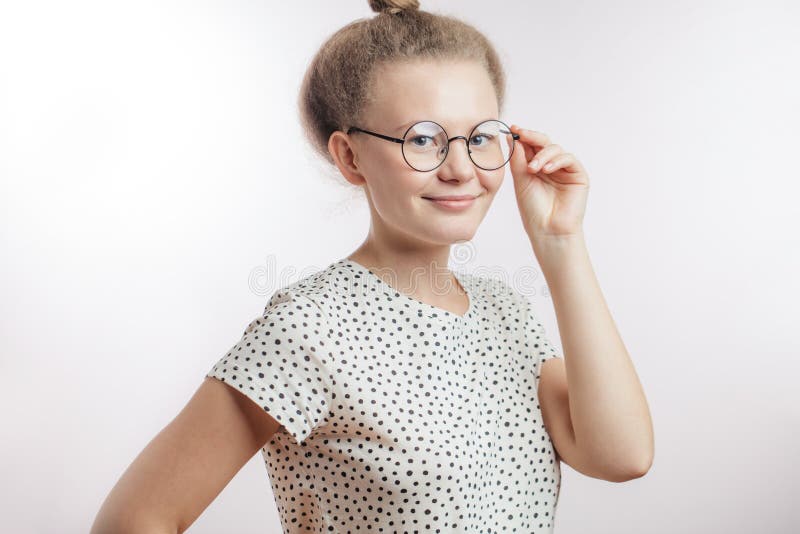 Cute Beautiful Nerd Looking at Camera Stock Image - Image of creative ...