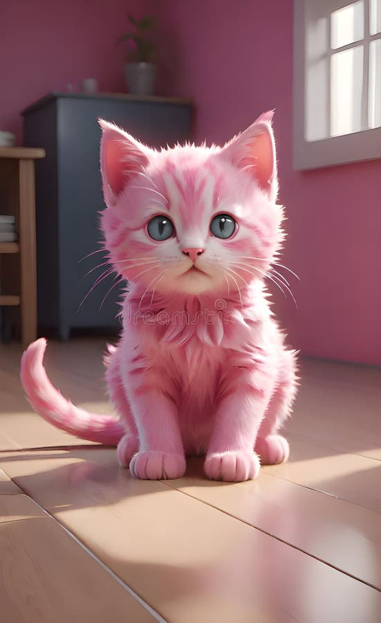 Pink Kitten on a Floor Ai Generated Stock Illustration - Illustration ...