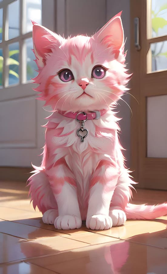 Pink Kitten on a Floor Ai Generated Stock Illustration - Illustration ...