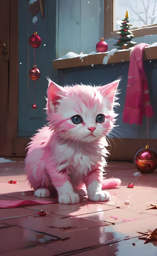 Pink Kitten on a Floor Ai Generated Stock Illustration - Illustration ...