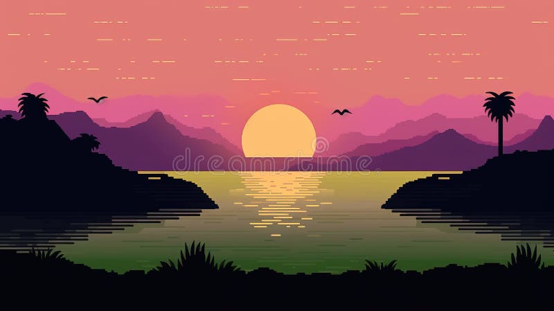 A Cute and Beautiful Sunset Artwork in a Pixel Design, Wallpaper Art ...