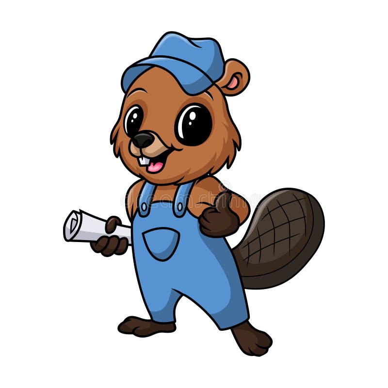Cute Beaver Cartoon at Work Stock Vector - Illustration of worker ...