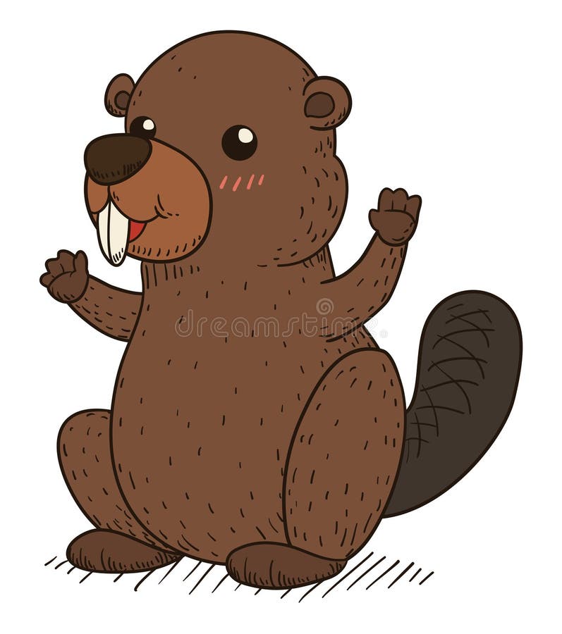 Cute Beaver in Doodle Style with Hands Up, Vector Illustration Stock ...