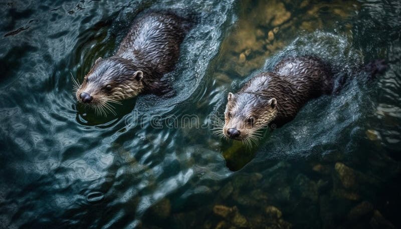 Cute Beaver Eating Fish in Tranquil Pond Generated by AI Stock ...