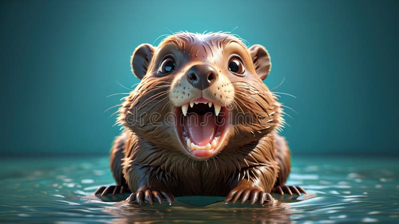 Cute Beaver Smiling in Water. Stock Illustration - Illustration of pond ...