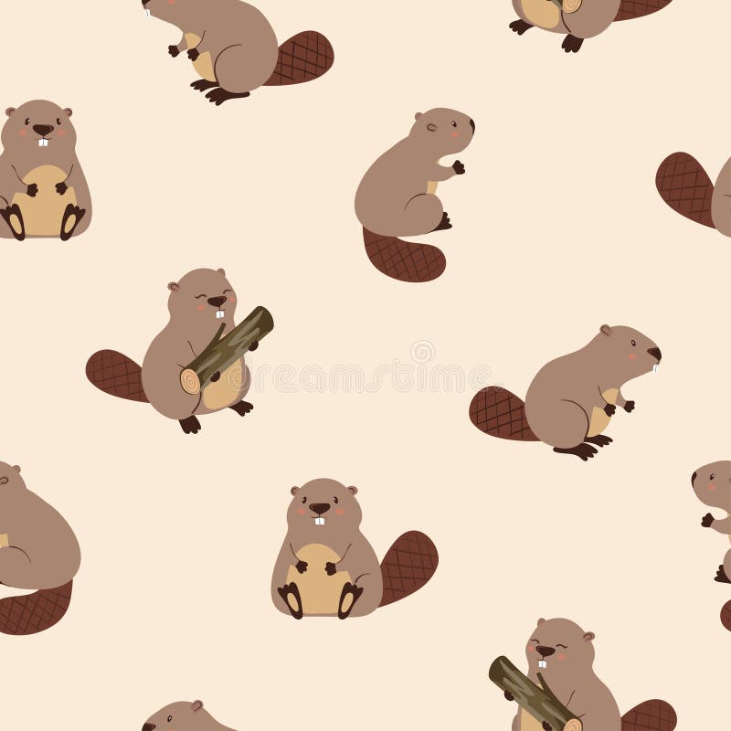 Cute Beavers Seamless Pattern for Kids. Stock Vector - Illustration of ...