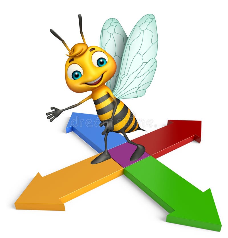 Cute Bee Cartoon Character with Arrow Stock Illustration - Illustration ...